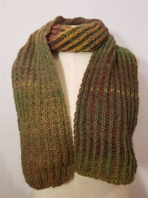 Autumnal Two Color Brioche Scarf Hand Knit Fall Leaves Scarf Etsy