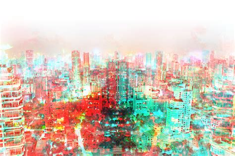 추상 사무실 수채화 그림 배경 밤에 도시에서 건물 디지털 그림에 도시는 예술에 브러시 0명에 대한 스톡 사진 및 기타 이미지 0명 갈색 거리 Istock