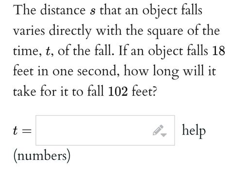 Solved The Distance S That An Object Falls Varies Directly