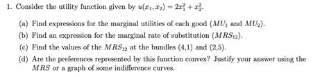 solved 1 consider the utility function given by u x1 22