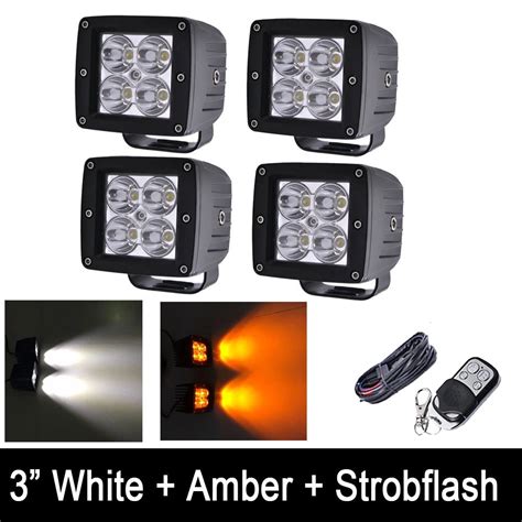 X White Amber Strobeflash LED Work Light Bar X Cube Pods Offroad Spot Flood Beam For