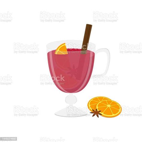 Hristmas 오렌지 계피 및 아니스를 곁들인 뜨거운 Mulled 와인 흰색 배경에 격리된 벡터 그림 겨울에 대한 스톡 벡터