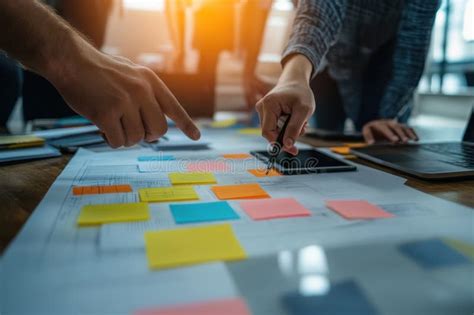 Collaborative Brainstorming Session With Sticky Notes And Hands