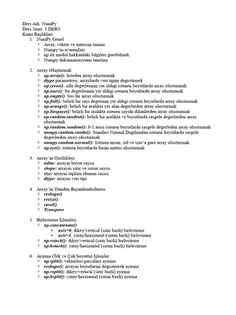 Numpy Pandas Müfredat Pdf