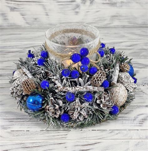 ᐉ Підсвічник новорічний зі світлодіодною свічкою 20 см Синій 8792858 • Краща ціна в Києві