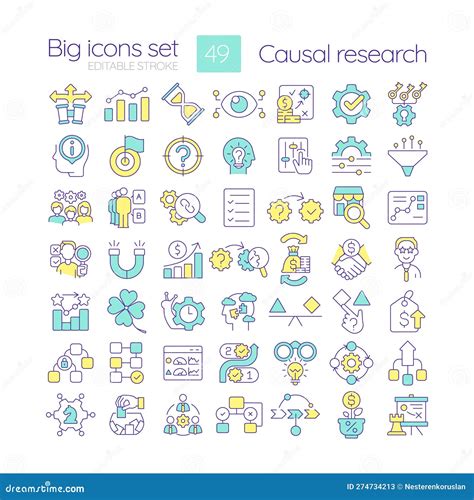 Causal Research Rgb Color Icons Set Stock Vector Illustration Of
