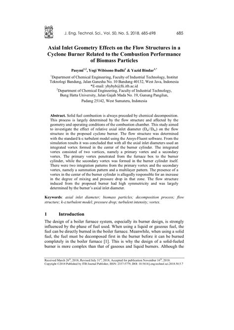 Pdf Axial Inlet Geometry Effects On The Flow Structures In A Cyclone