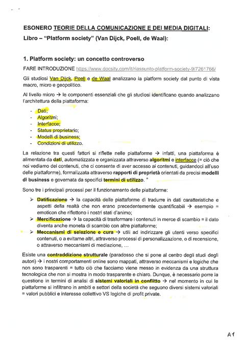 Riassunto Platform Society Dispense Di Teorie E Tecniche Della
