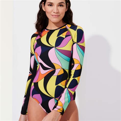 Women Long Sleeves One Piece Swimsuit 1984 Invisible Fish Vilebrequin