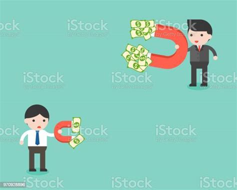 두 사업가 차이 결과 성공 하 고 부유한 개념 있는 자석 돈을 찾기를 사용 하 여 개념에 대한 스톡 벡터 아트 및 기타 이미지