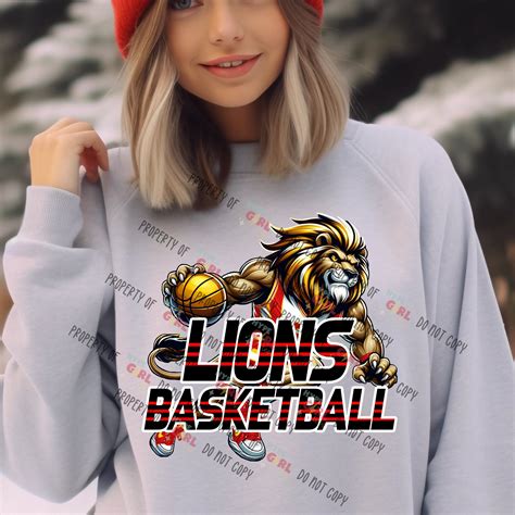 Lions Basketball Mascot PNG Digital File Lion Design Red White
