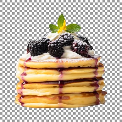 Premium Psd Delicious Blackberry Pancakes Stack With Mint Isolated On