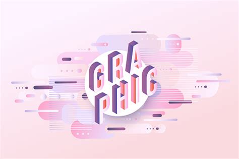 그래픽 워드 디자인 그라데이션 유체 색상 기하학적 모양파스텔 배경에 아이소메트릭 문자 가리기에 대한 스톡 벡터 아트 및 기타