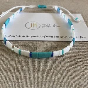 Miyuki Tila Tile Square Glass Bead Ankle Bracelet Blue White Etsy