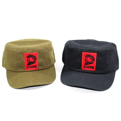 复古怀旧大帽檐军帽为人民服务平顶帽子红军休闲韩版雷锋黑色 阿里巴巴