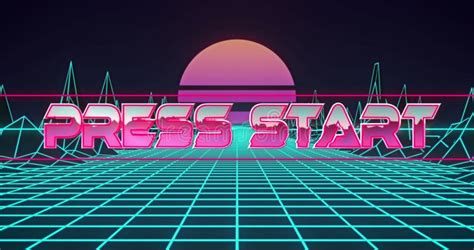 Image Of Press Start Text Over A Grid And Digital Terrain Stock Illustration Illustration Of
