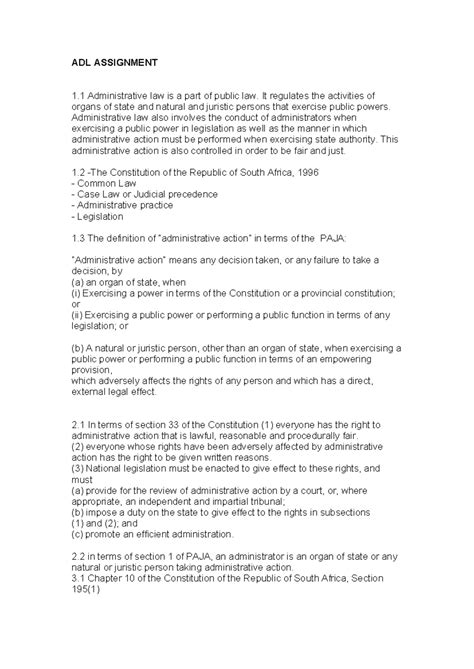 ADL Assignment 01 ADL ASSIGNMENT 1 Administrative Law Is A Part Of Public Law It Regulates