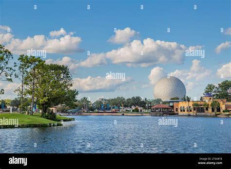 Spaceship Earth Geodesic Sphere Behind The World Showcase Lagoon In