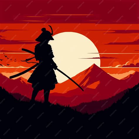 Premium Vector Vector Sunset Samurai Silhouette Background