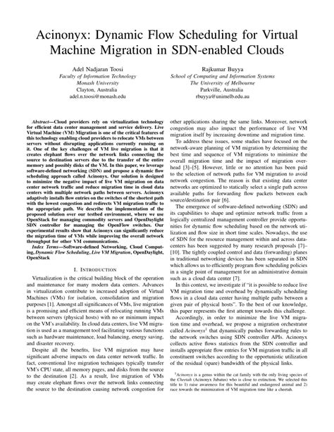 Pdf Acinonyx Dynamic Flow Scheduling For Virtual Machine Migration