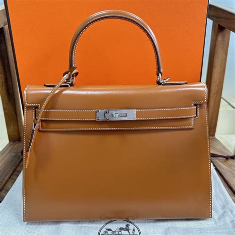 【未使用に近い】新品同様 ★hermes エルメス★ ケリー32 外縫い B刻印 ボックスカーフ ハンドバッグ シルバー金具 レディース