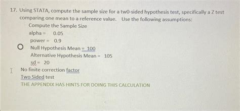 Solved Using STATA Compute The Sample Size For A Chegg