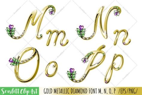 Gold Diamond Floral Letters Font M N O P Graphic By Scarlettclipart