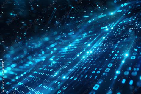 Abstract Digital Background With Blue Binary Code And Light Streaks On