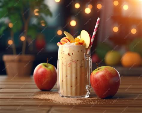 Premium Ai Image Fresh Smoothie Apple Lassi With Apple Fruit In