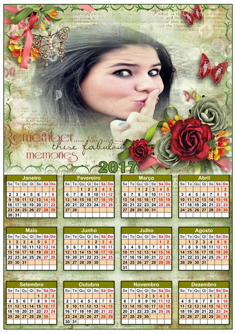Montagem De Fotos Calendário Moldura De Calendário Floral 2017 Grátis