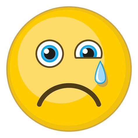 Emoji llorando triste cara amarilla redonda con lágrimas cayendo