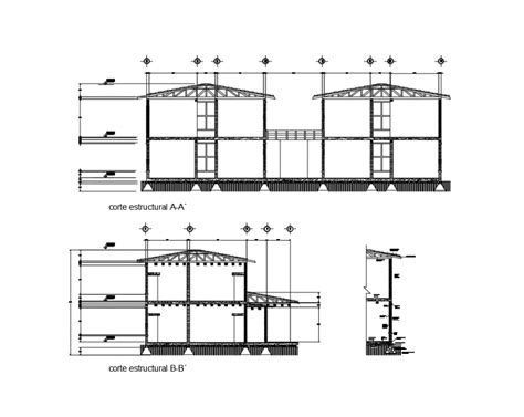 Wooden House Section Facade With Double Wall Dwg File