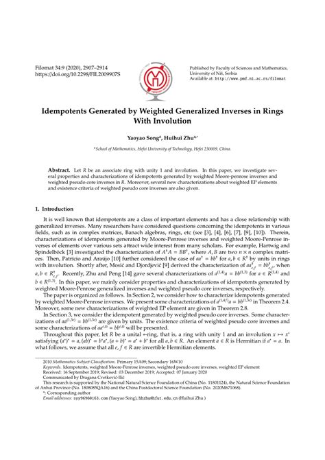 Pdf Idempotents Generated By Weighted Generalized Inverses In Rings