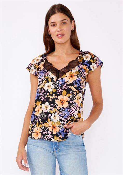 V Neck Lace Trim Flutter Sleeve Top Olivia Clare Boutique