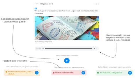 Hay corrección de la pronunciación en los ejercicios con Reconocimiento de voz Voice