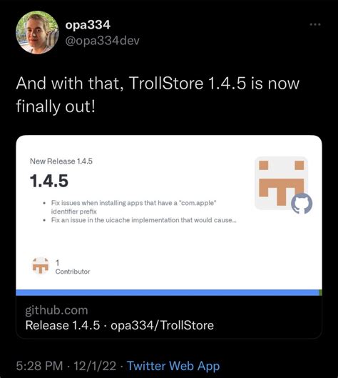 TrollStore Updated To V1 4 5 With Various Bug Fixes And Improvements