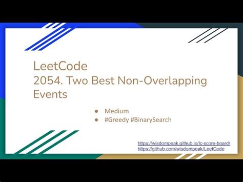【每日一题】LeetCode 2054. Two Best Non-Overlapping Events - YouTube