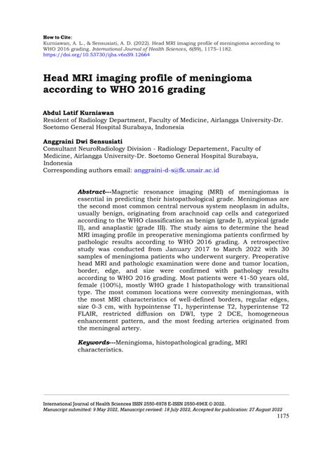 Pdf Head Mri Imaging Profile Of Meningioma According To Who 2016 Grading