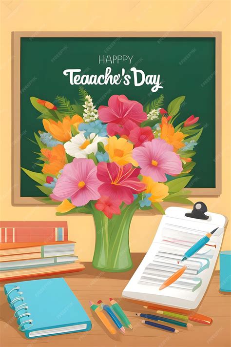 Premium Photo A Poster Of A Teacher Day With Flowers And A Green