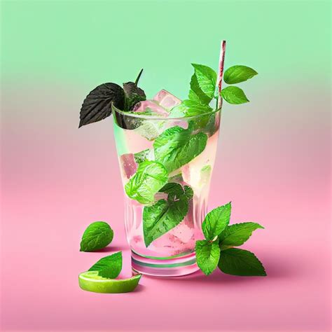 Premium Photo Mojito Alcohol Cocktail On Pink Background Tropical