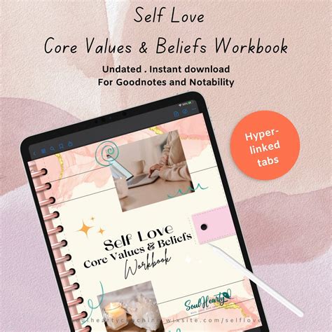 Undated Digital Self Love Healing Core Values Beliefs Workbook Digital