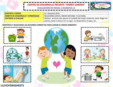 Ficha Online De Cuidado Del Medio Ambiente Para INICIAL 2 Sub 1