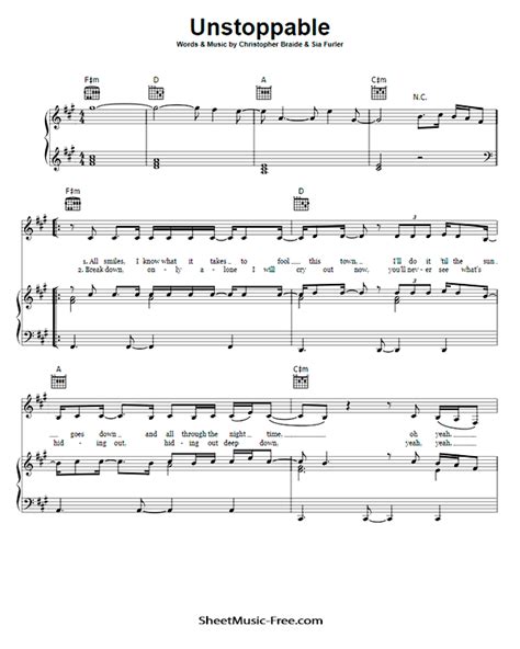 Unstoppable Sheet Music Sia ♪ Sheetmusic Free Com
