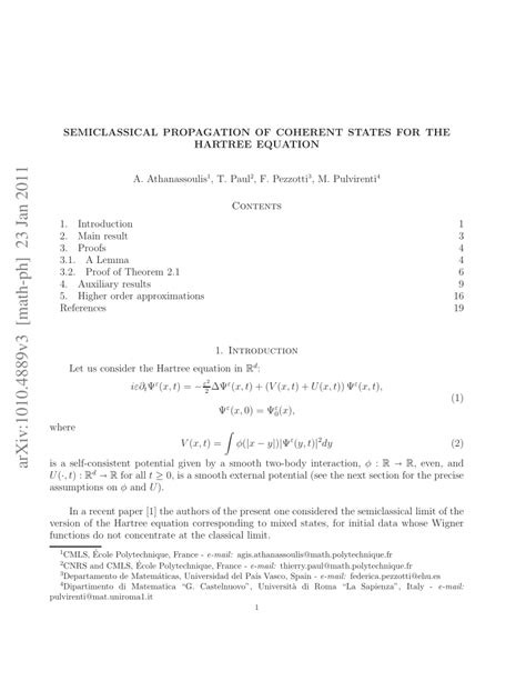 Pdf Semiclassical Propagation Of Coherent States For The Hartree Equation