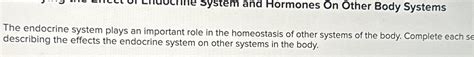 Solved The Endocrine System Plays An Important Role In The Chegg