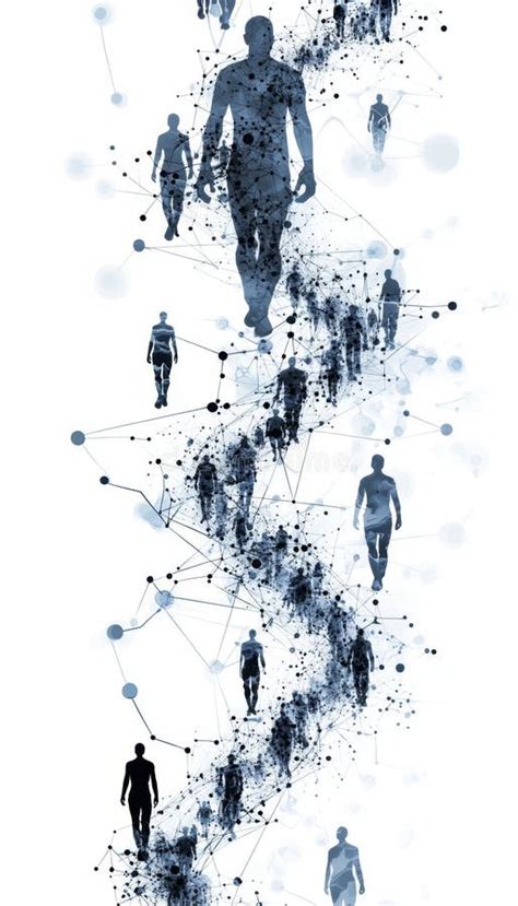 Interconnected Human Figures In A Network Digital Representation Of