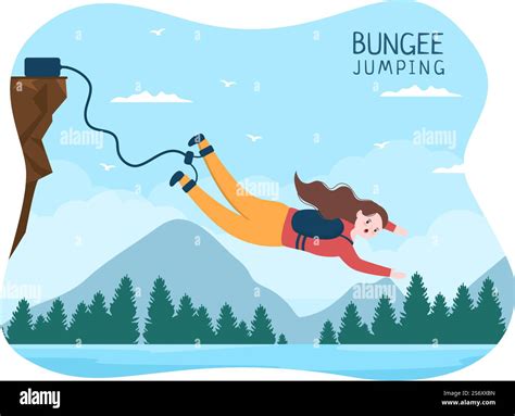 Bungee Jumping Of People Tied With Elastic Rope Falling Down After Jump