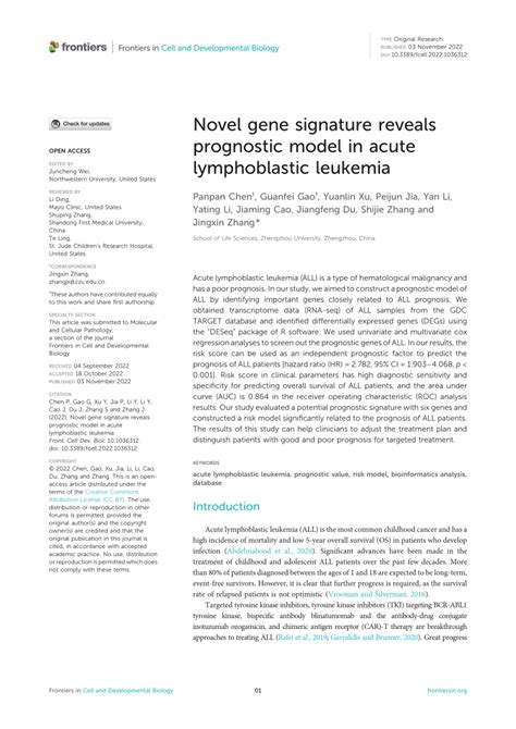 Pdf Novel Gene Signature Reveals Prognostic Model In Acute Lymphoblastic Leukemia