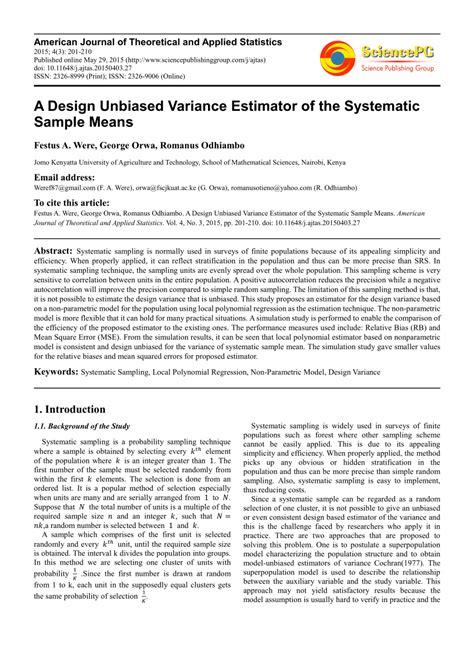 Pdf A Design Unbiased Variance Estimator Of The Systematic Sample Means