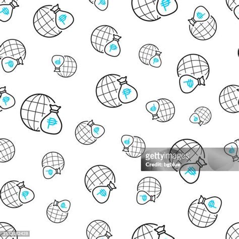 Peso Around The World Seamless Pattern Line Icons On White Background